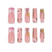 China Luxury Press On 3D Nails Long Tapered Pink Jelly Base Flower Gold Dragonfly Charm for sale