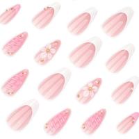 China Nude Pink Almond 3D Press On Nails For Wedding Daily Dating for sale