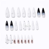 China Gothic Black White Press On Holiday Nails Stiletto Bow Design Dark Bride for sale
