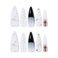 China Gothic Black White Press On Holiday Nails Stiletto Bow Design Dark Bride for sale