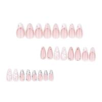 China Nude Stiletto French Tip Artificial Nails Mirror Powder Border For Party Daily Dating for sale