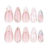 China Nude Stiletto French Tip Artificial Nails Mirror Powder Border For Party Daily Dating for sale