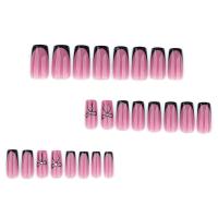 China Sweet Cool Bow French Tip False Nails Medium Square Bow With Rhinestone for sale