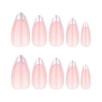 China Medium Square French Tip Press On Nails Nude Pink Elegant Daily Wedding for sale