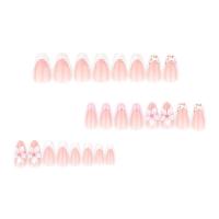 China Almond 3D Press On Nails Nude Base White Line French Tip 3D Nails for sale