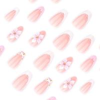 China Almond 3D Press On Nails Nude Base White Line French Tip 3D Nails for sale