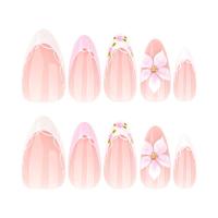 China Almond 3D Press On Nails Nude Base White Line French Tip 3D Nails for sale