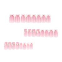 China White Flower Modern French Press On Nails Medium Square Nude Pink For Wedding Dating for sale