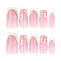 China White Flower Modern French Press On Nails Medium Square Nude Pink For Wedding Dating for sale