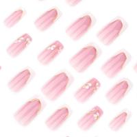 China White Flower Modern French Press On Nails Medium Square Nude Pink For Wedding Dating for sale