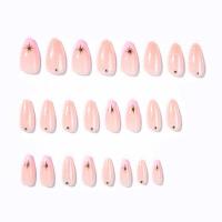 China Starry Glitter French Tip False Nails Medium Almond Rhinestone For Dating Party for sale