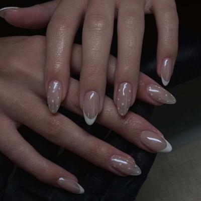 China Minimalist White Custom Press On Nails Medium Almond Personalised False Nails for sale