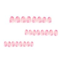 China Spring Pink Floral pattern False Nails Medium Oval With Gold Flake for sale