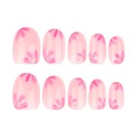 China Spring Pink Floral pattern False Nails Medium Oval With Gold Flake for sale