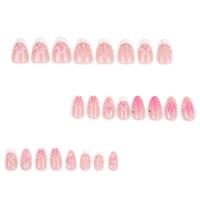 China Medium 3D Press On Nails Almond Nude Pink Pearl Rhinestone Nails for sale