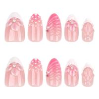 China Medium 3D Press On Nails Almond Nude Pink Pearl Rhinestone Nails for sale