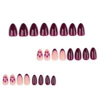 China Burgundy Red Pattern False Nails Medium Oval Autumn Fake Nails for sale