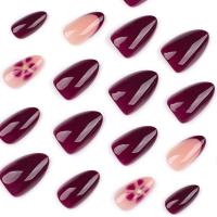 China Burgundy Red Pattern False Nails Medium Oval Autumn Fake Nails for sale