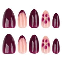 China Burgundy Red Pattern False Nails Medium Oval Autumn Fake Nails for sale