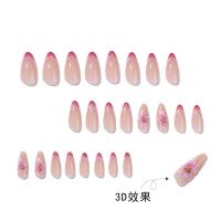 China Pink Flower 3D Press On Nails Long Almond French Tip Romantic Brida for sale