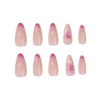 China Pink Flower 3D Press On Nails Long Almond French Tip Romantic Brida for sale