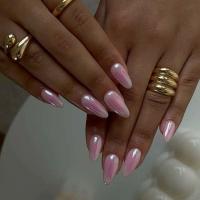 China Aurora Pink Ombre False Nails Glossy Pearl Long Almond Ombre Nails for sale