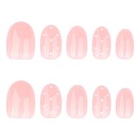 China White Polka Dot Pattern False Nails Short Squoval Nude Pink Press On Nails for sale