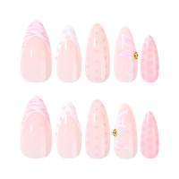 China Stiletto 24pcs Pattern Press On Nails Long Polka Dot French Nails for sale