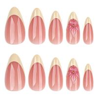 China 3D Pink Flower French Tip Press On Nails Long Almond Sweet Spring for sale