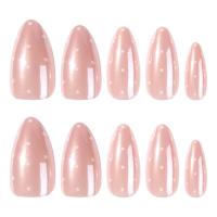 China White Polka Dot Pattern Press On Nails Long Oval Gentle Korean Style for sale