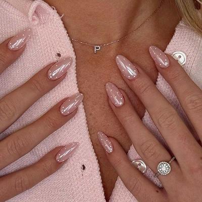 China White Polka Dot Pattern Press On Nails Long Oval Gentle Korean Style for sale