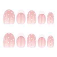 China Oval Nude Pink Fake Nails French Tip Pattern False Nails Gentle Vintage for sale