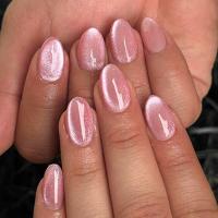 China Oval Cat Eyes Press On Nails Shimmer Glossy Reusable Tips Pink Fake Nails for sale