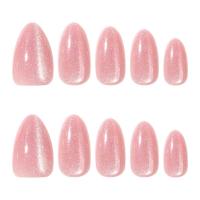 China Oval Cat Eyes Press On Nails Shimmer Glossy Reusable Tips Pink Fake Nails for sale