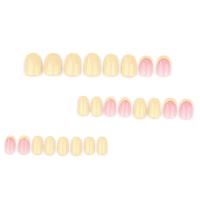 China Pale Yellow French Nails Press On Oval Nude Pink Glossy Fake Nails French Tip for sale