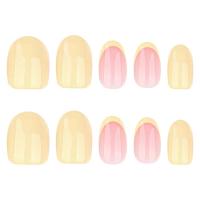 China Pale Yellow French Nails Press On Oval Nude Pink Glossy Fake Nails French Tip for sale