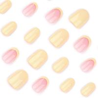 China Pale Yellow French Nails Press On Oval Nude Pink Glossy Fake Nails French Tip for sale