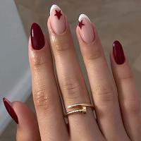 China Burgundy Star False Nails French Tips Oval Glossy Nude Base Reusable for sale