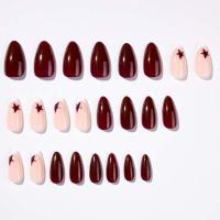 China Burgundy Star False Nails French Tips Oval Glossy Nude Base Reusable for sale