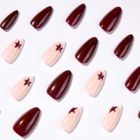 China Burgundy Star False Nails French Tips Oval Glossy Nude Base Reusable for sale