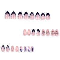 China Navy 3D Fake Nails Flower Gold Foil Almond Nude Glossy Nails Reusable for sale