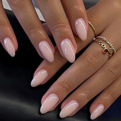 China Milk Pink Solid Color Fake Nails 24pcs Glossy Press On Nails ABS for sale