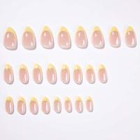 China Cream Yellow French Tip False Nails Glossy Nude Base For Women Daily Wear for sale