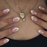 China Cream Yellow French Tip False Nails Glossy Nude Base For Women Daily Wear for sale
