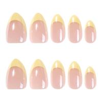 China Cream Yellow French Tip False Nails Glossy Nude Base For Women Daily Wear for sale