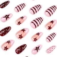 China Red Pink Star Almond Press On Nails Y2K Polka Dot Striped For Women for sale