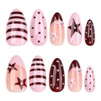 China Red Pink Star Almond Press On Nails Y2K Polka Dot Striped For Women for sale