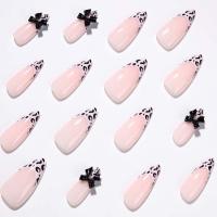 China Leopard Stiletto French Tip Fake Nails Nude Pink 3D Bow Glossy for sale