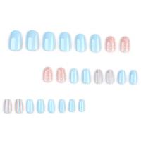 China Baby Blue Pattern Press On Nails 24pcs Polka Dot Stripe Nails for sale