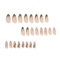 China Nude Almond Pattern Press On Nails Retro Flower Leopard Print Fake Nails for sale
